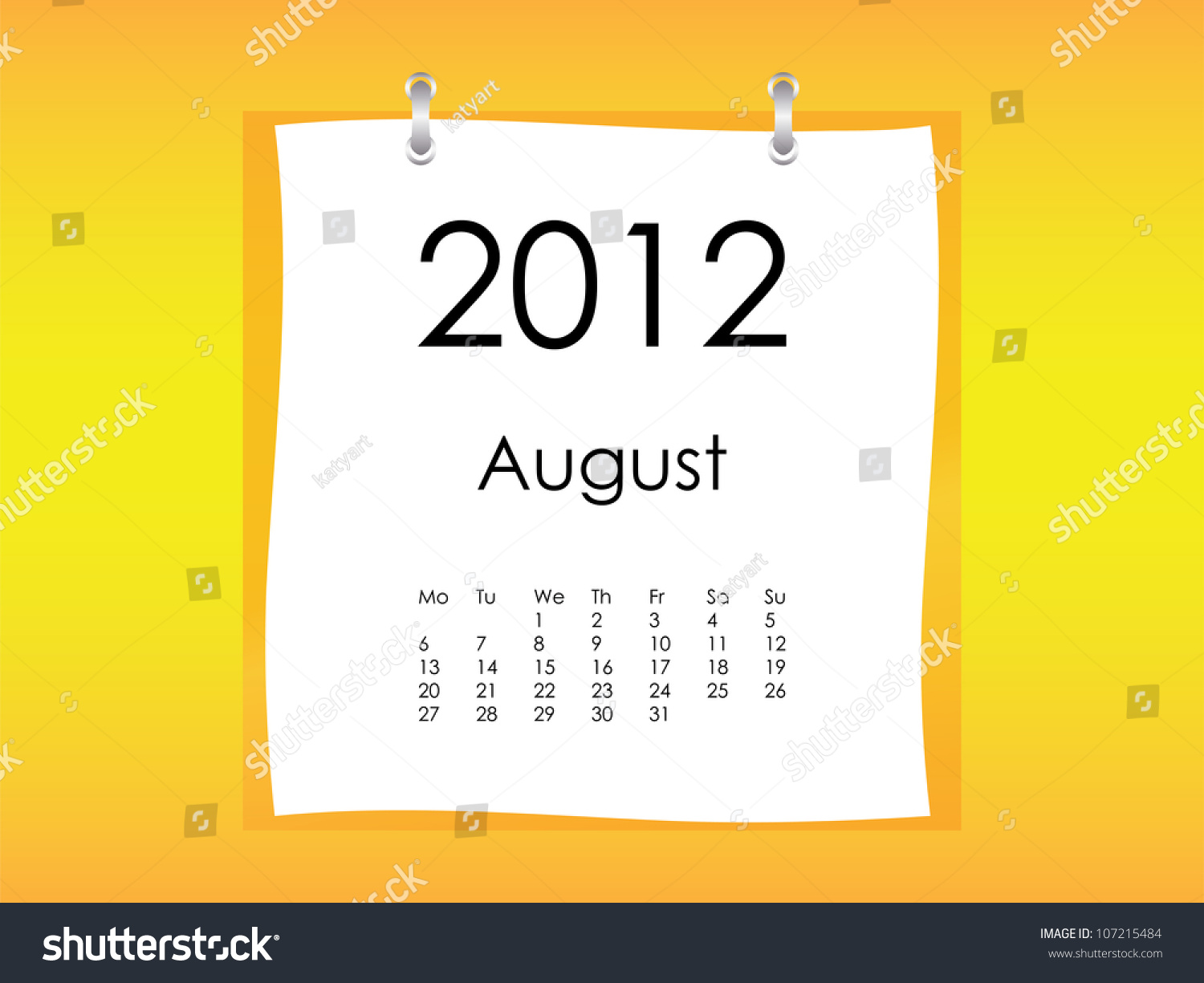 2012 August Calendar Stock Vector (Royalty Free) 107215484 | Shutterstock