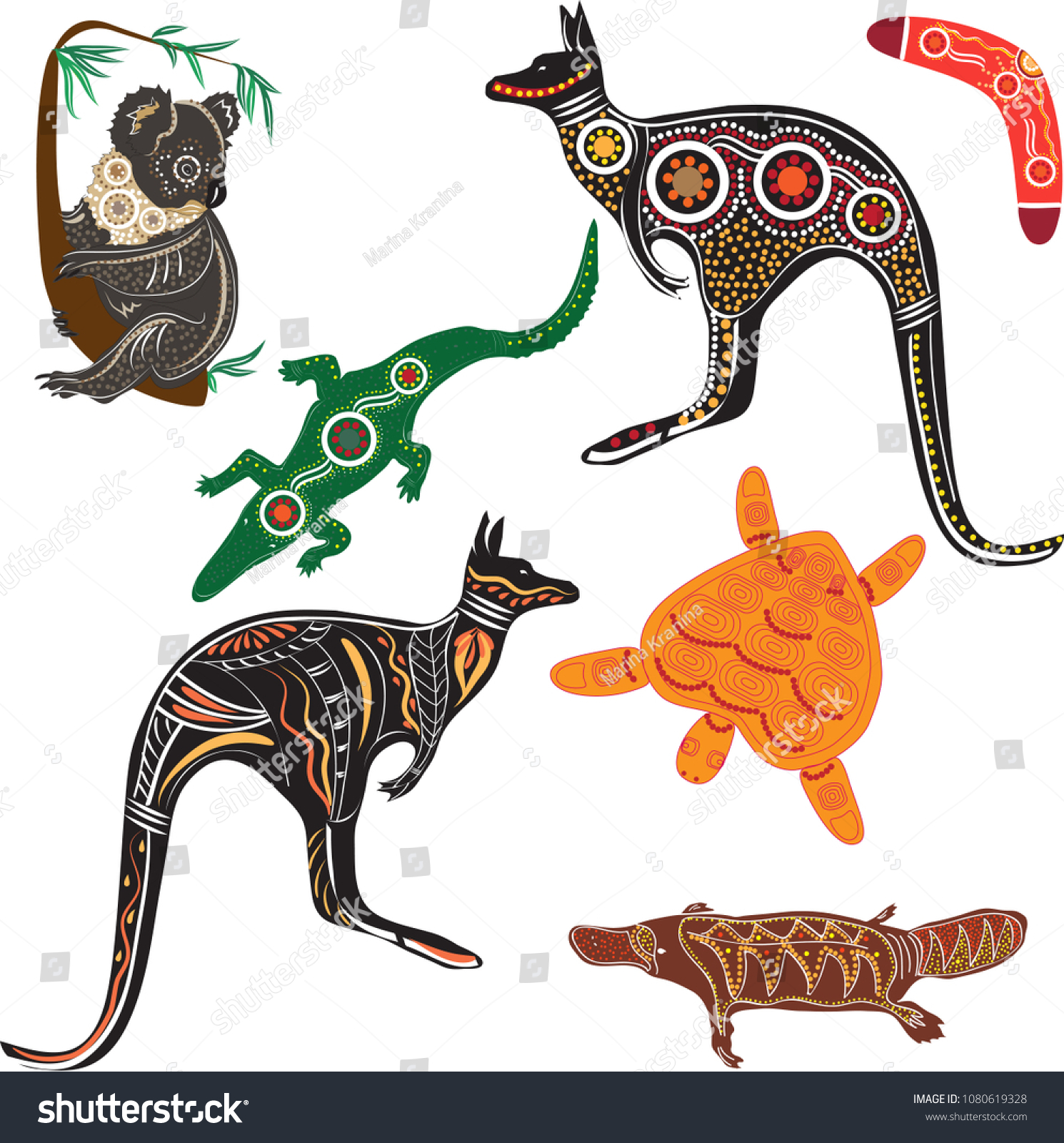 Australian Animals Drawing: เวกเตอร์สต็อก (ปลอดค่าลิขสิทธิ์) 1080619328 ...