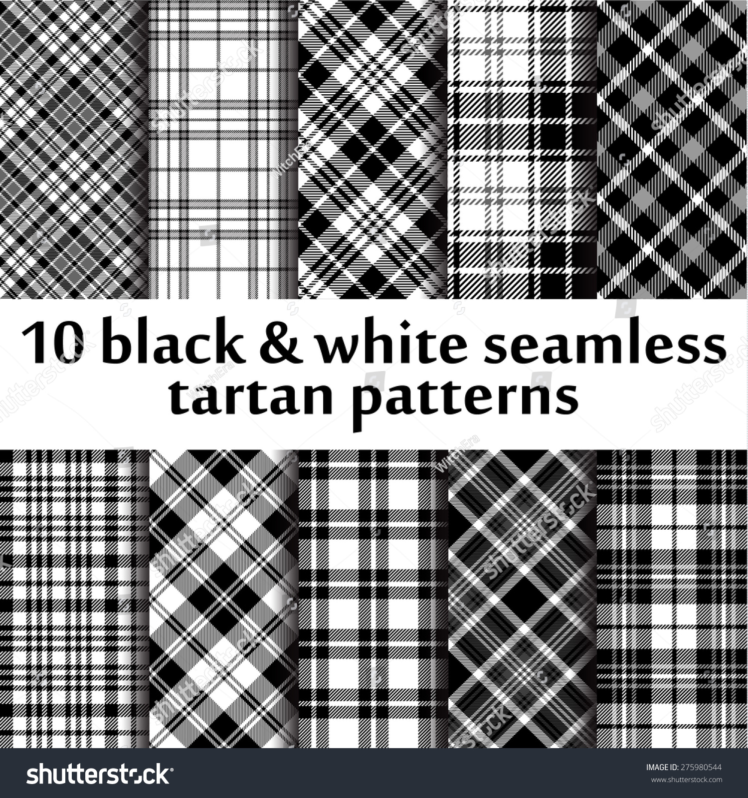 Vetor stock de 10 Bw Seamless Tartan Patterns (livre de direitos ...