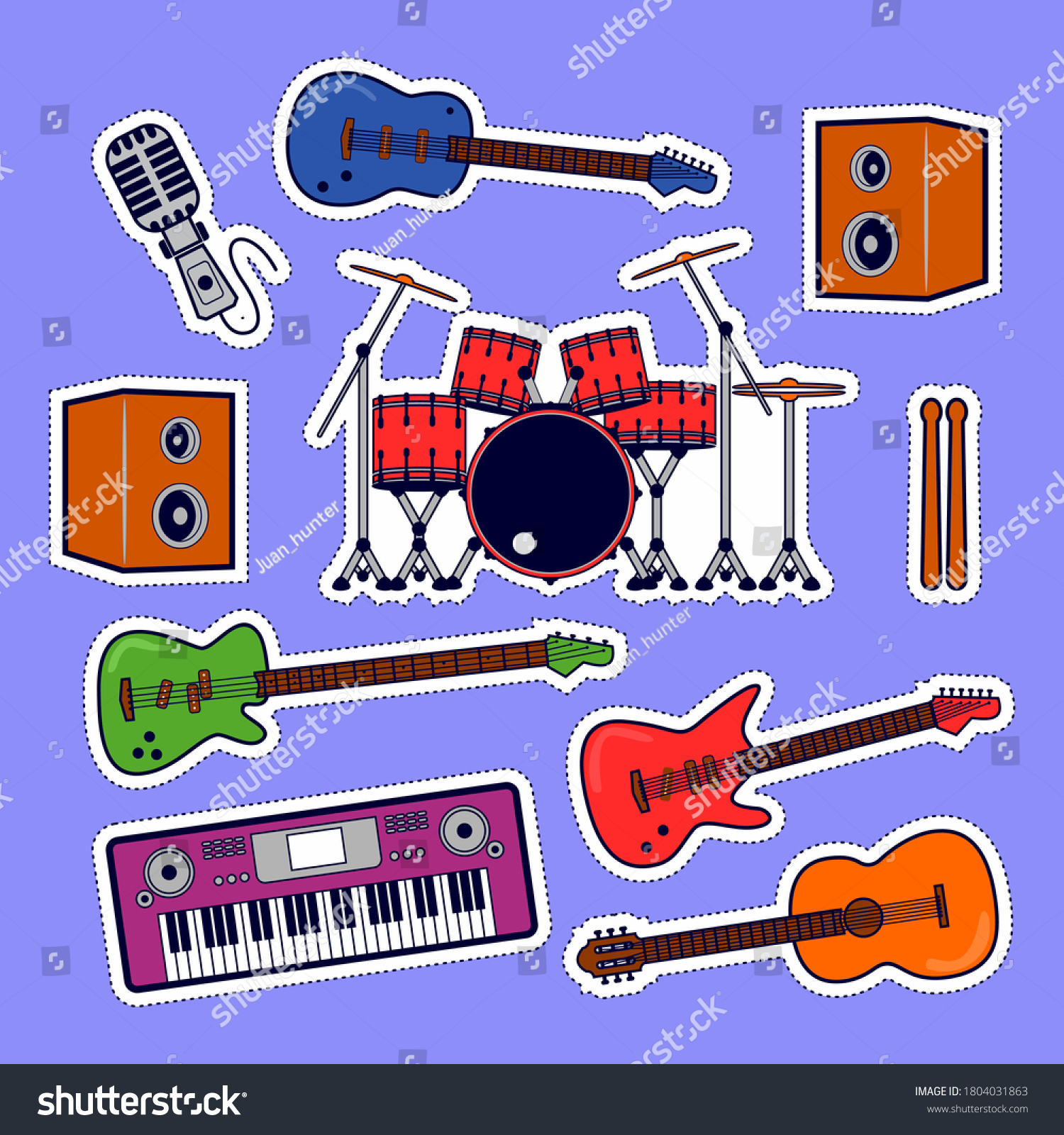 Band Musical Instruments Set Vector Sticker Stock Vector (Royalty Free ...