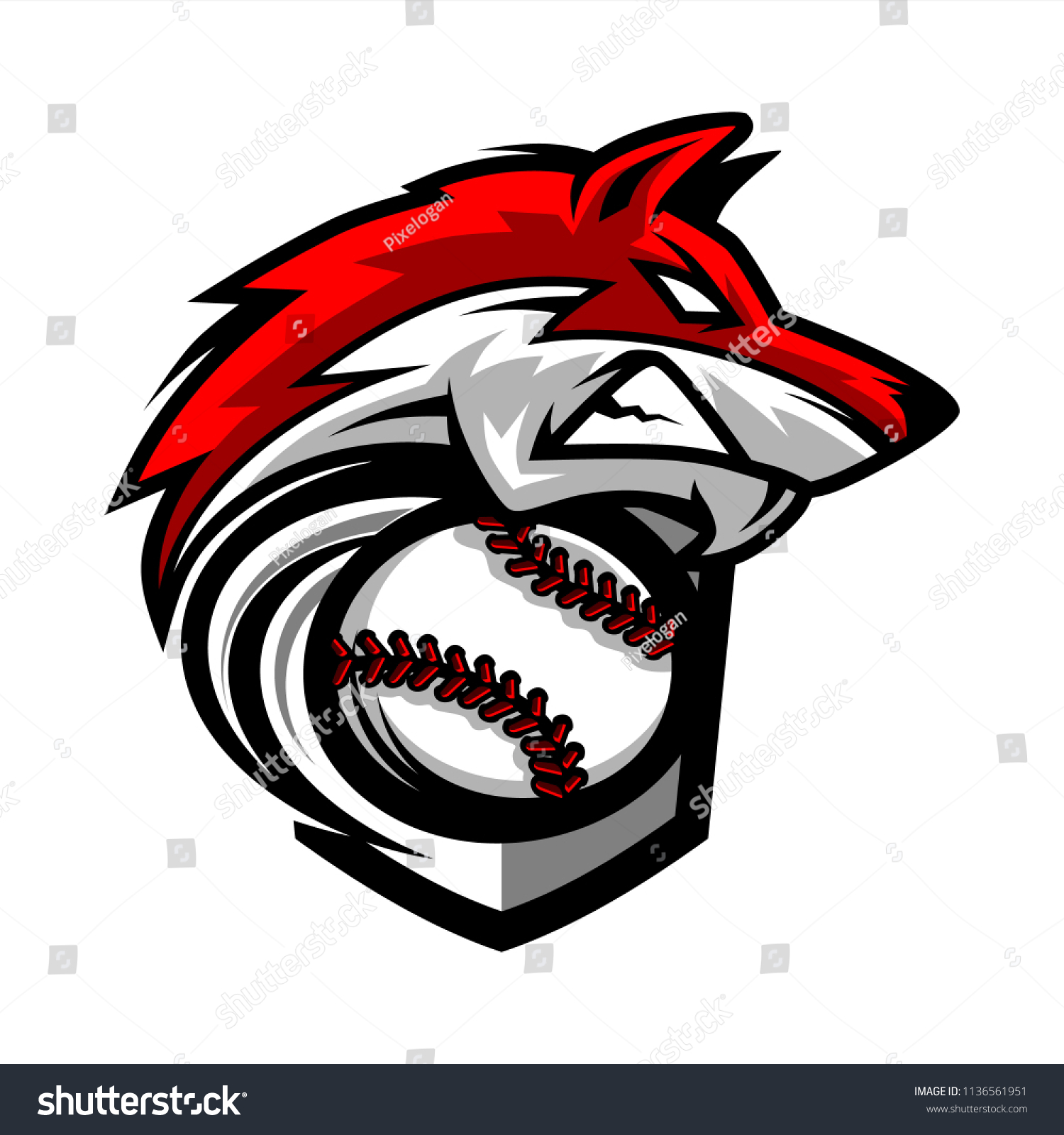 Baseball Wolf Team Logo Stock Vector (Royalty Free) 1136561951