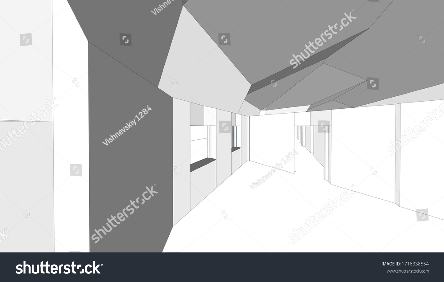 Bedroom Interior Perspective 3d Rendering Architectural Stock Vector ...