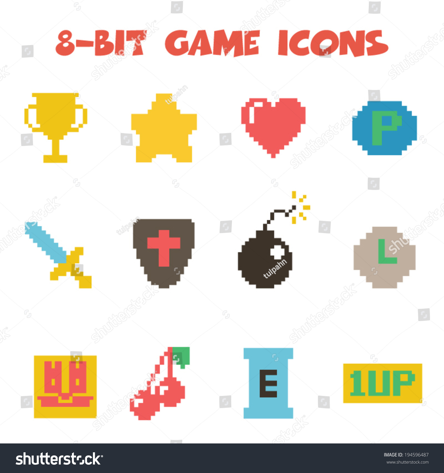 8 Bit Item Icons Flat Vector Stock Vector (Royalty Free) 194596487