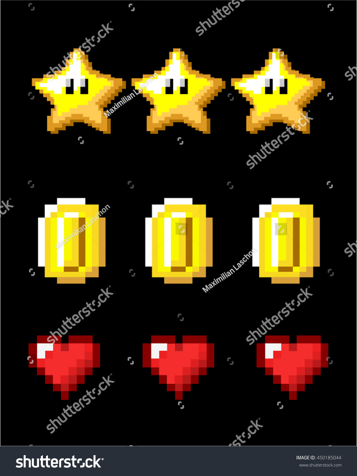 8 bit/pixelart oggetti di gioco Asset: immagine vettoriale stock ...