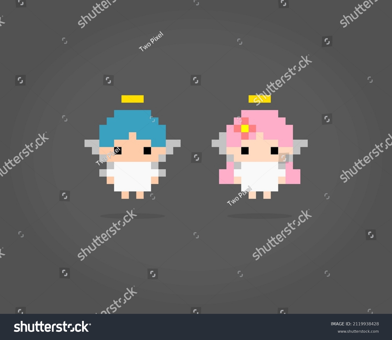 8 Bit Pixels Two Angels Angel Stock Vector (Royalty Free) 2119938428