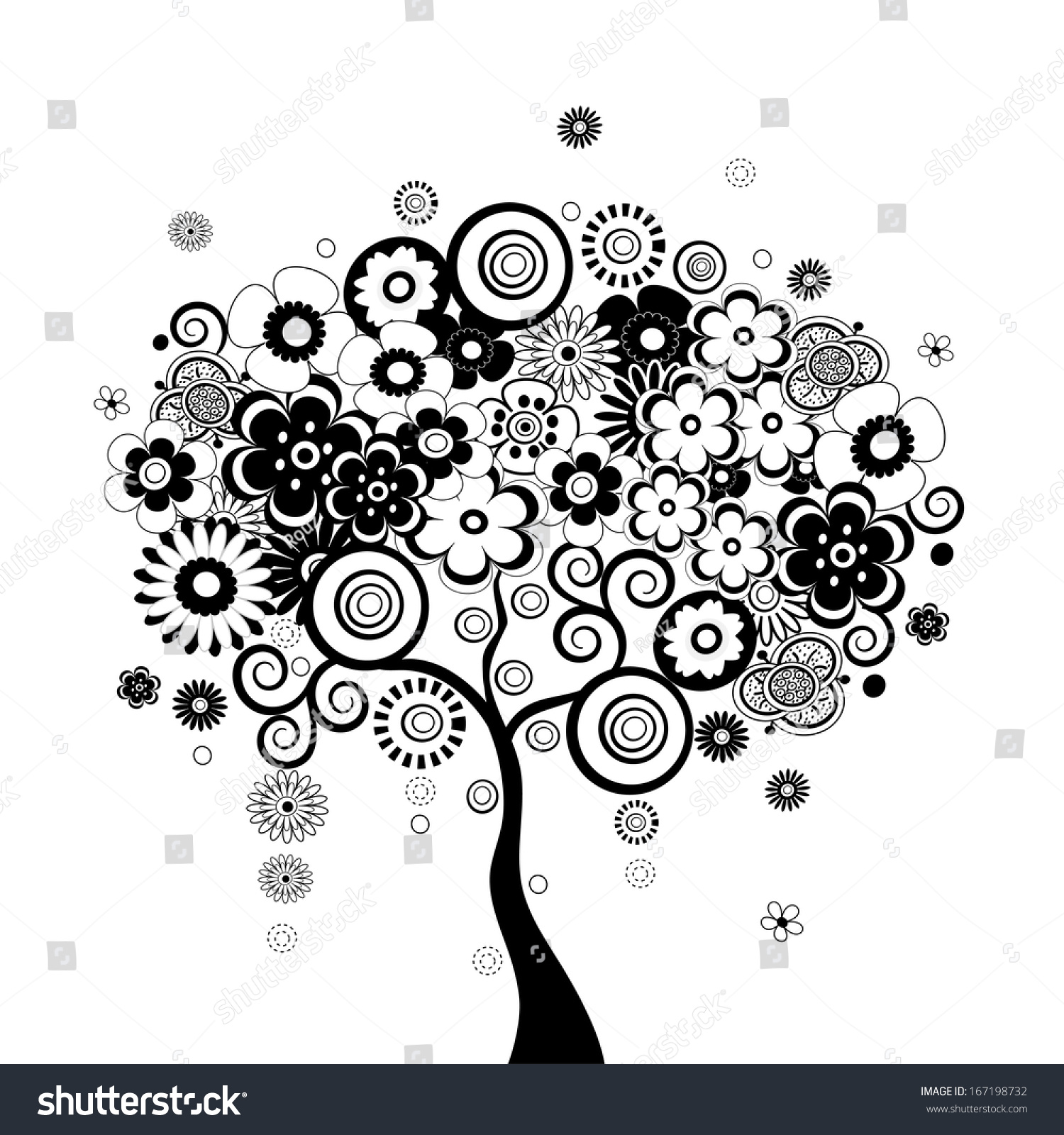 Black White Abstract Tree Stock Vector (Royalty Free) 167198732