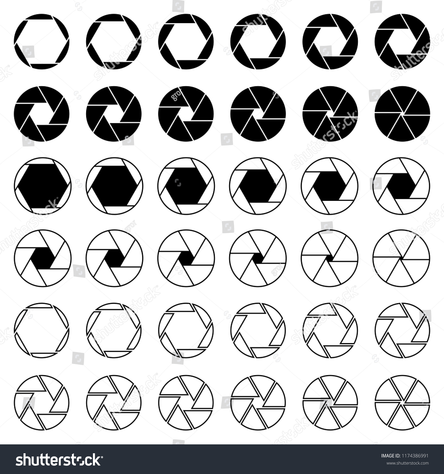 6 Blades Camera Aperture Shutter Icons: เวกเตอร์สต็อก (ปลอดค่าลิขสิทธิ์ ...
