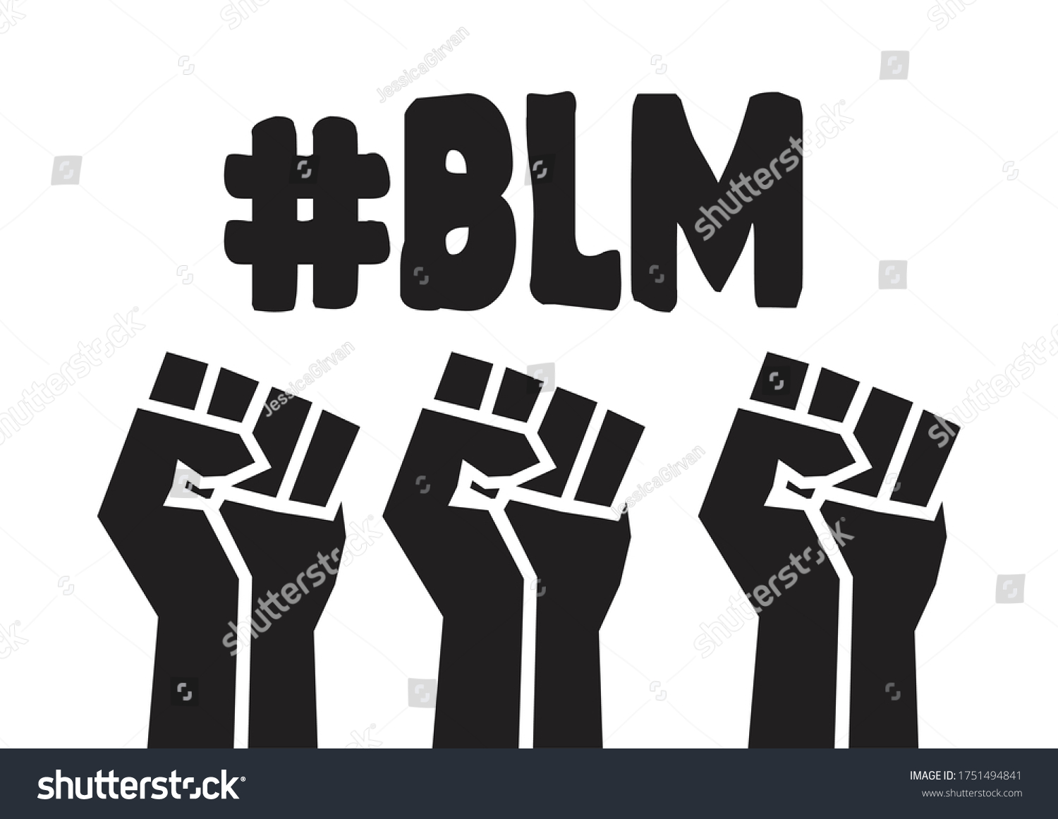 Blm Protest Fists Vector Black White Stock Vector (Royalty Free) 1751494841
