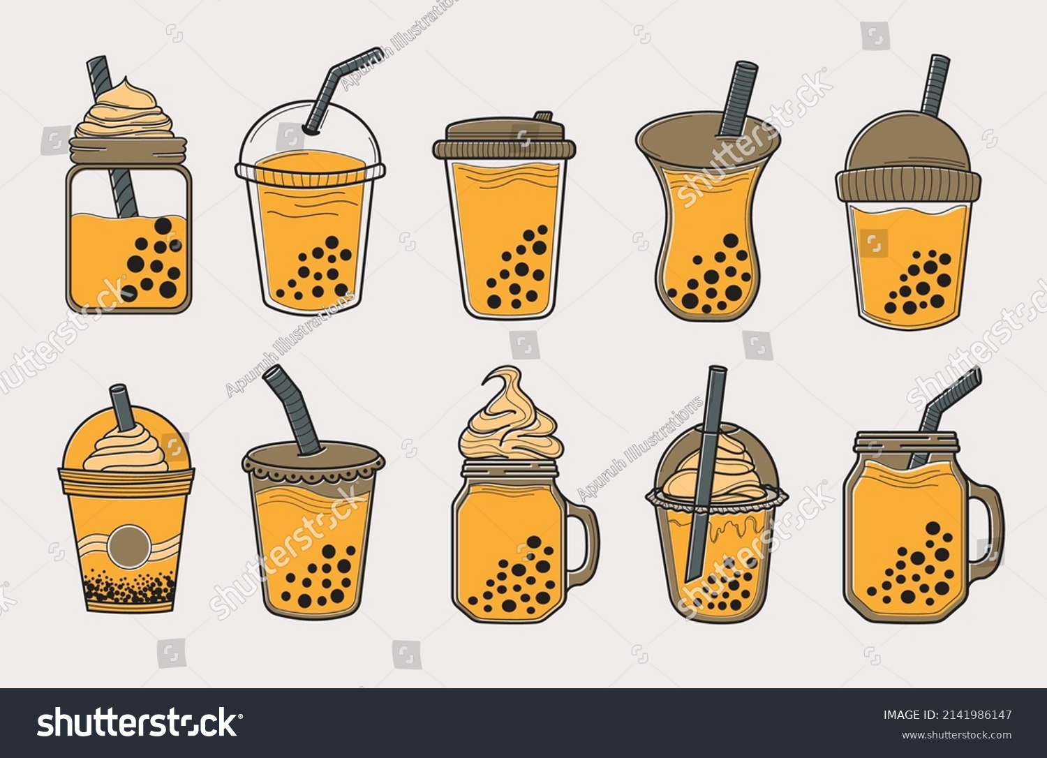 10 Boba Milk Tea Illustrations Stock Vector (Royalty Free) 2141986147 ...