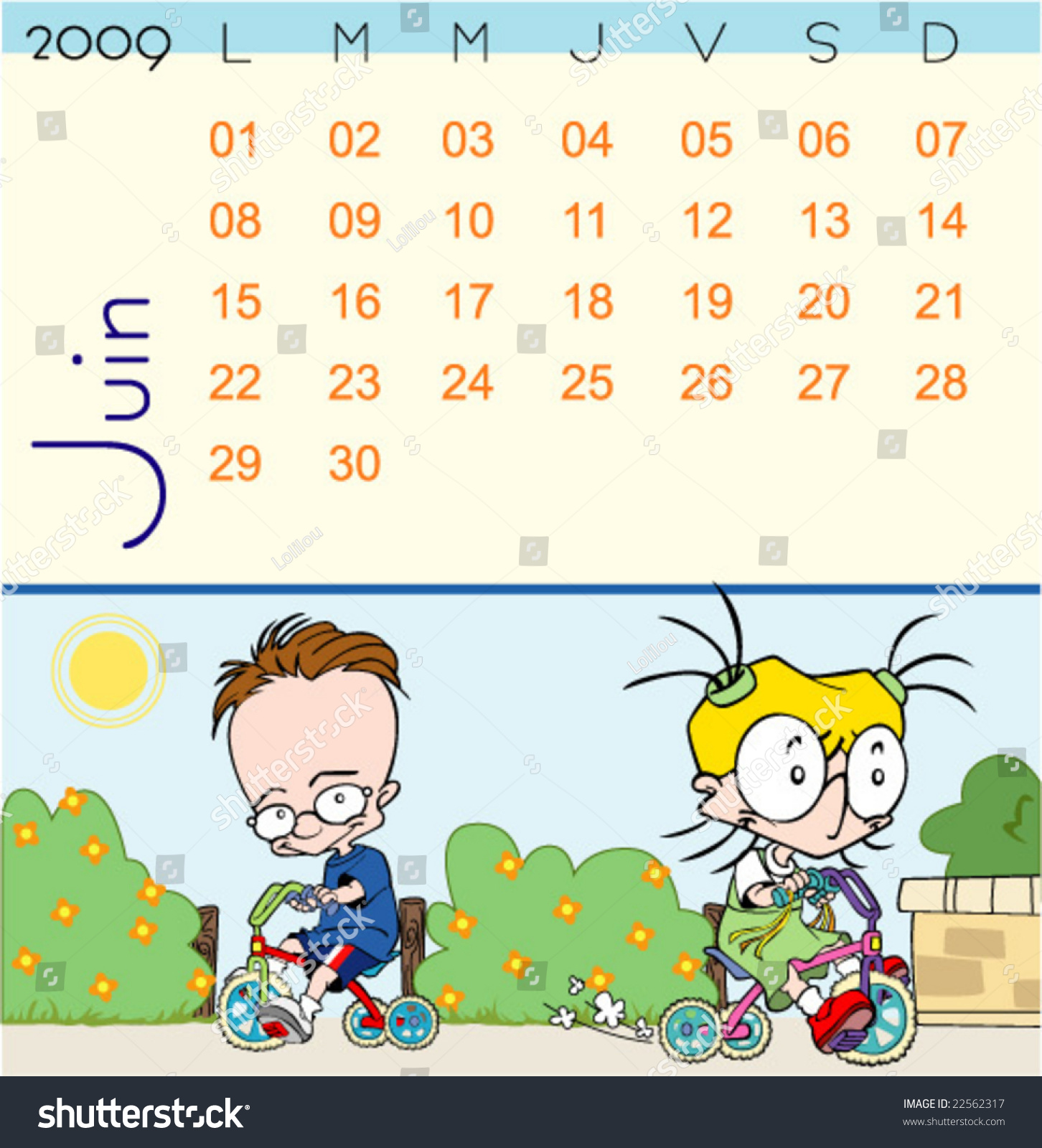 2009 Calendar June French Version Stock Vector (Royalty Free) 22562317