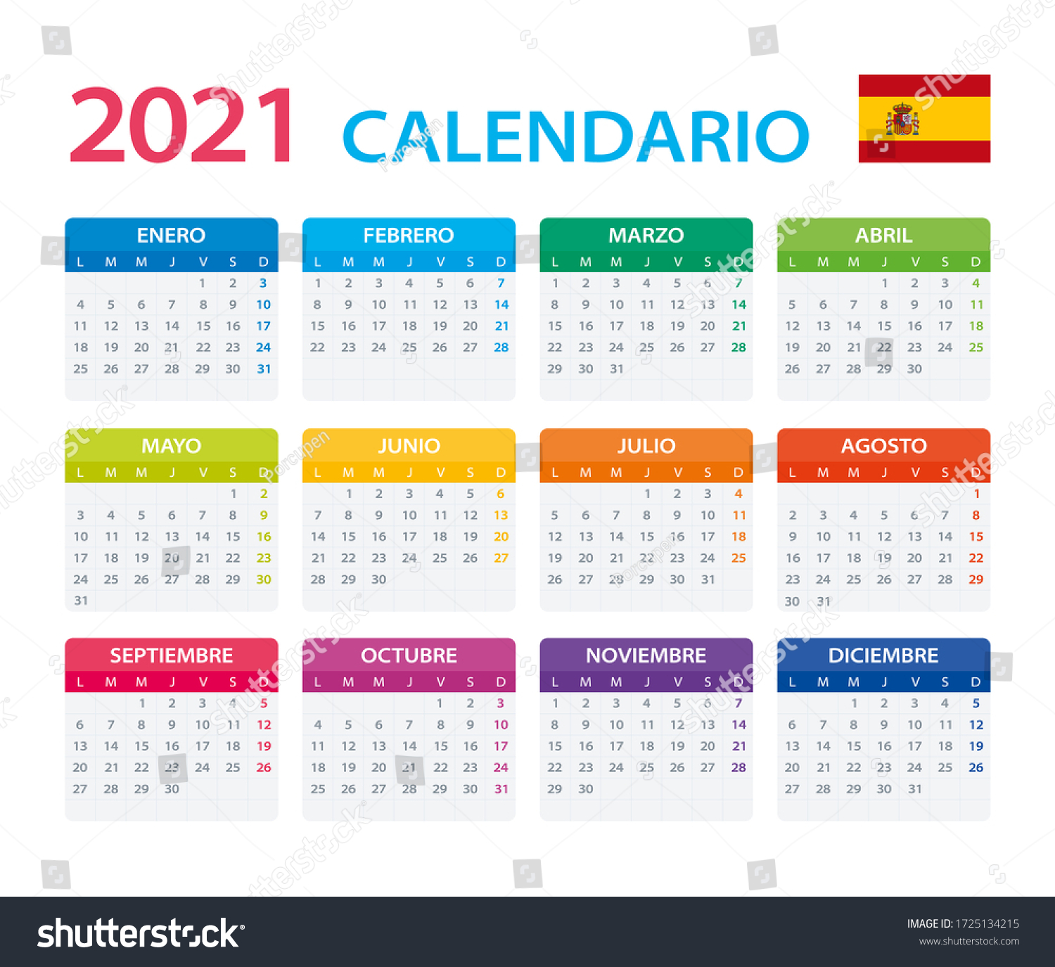 2021 Calendar Spanish Vector Illustrationspanish Version Stock Vector ...