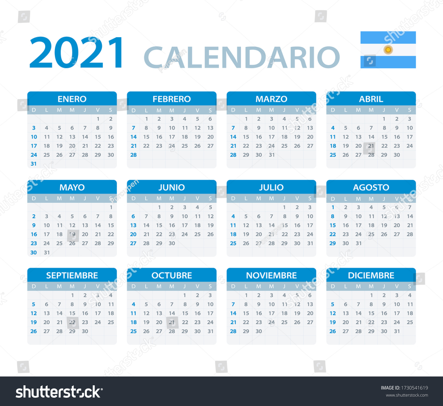 Calendario 2021 - ilustración gráfica de: vector de stock (libre de ...