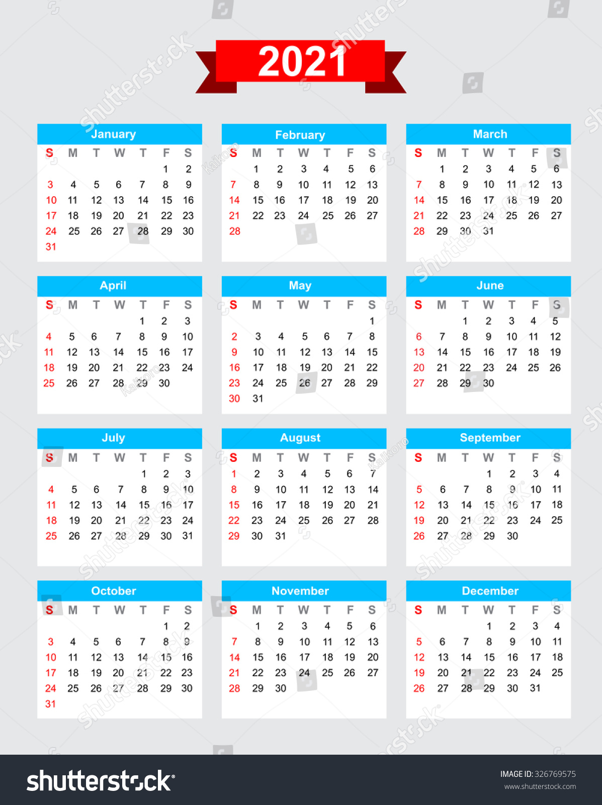 2021 Calendar Week Start Sunday Vector: เวกเตอร์สต็อก (ปลอดค่าลิขสิทธิ์ ...