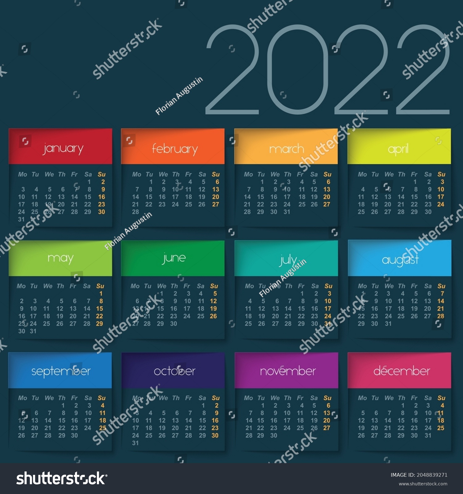 2022 Calendar Color Squares Stock Vector (Royalty Free) 2048839271