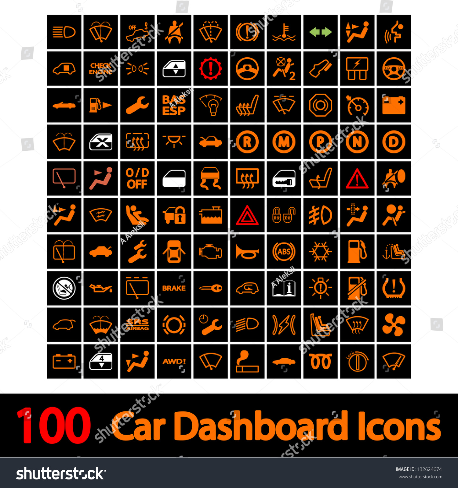 100 Car Dashboard Icons Vector Illustration Stock Vector (Royalty Free ...