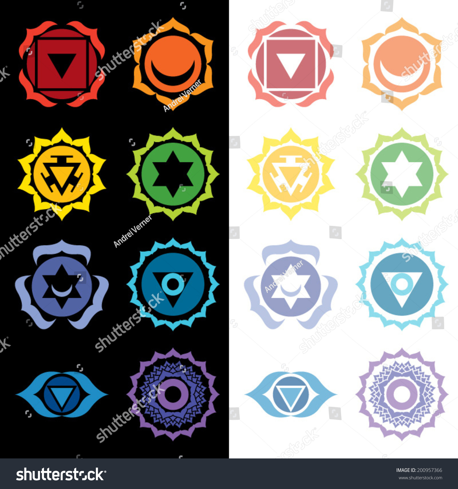 8 Chakras Symbols Set Vector Illustration: vector de stock (libre de ...