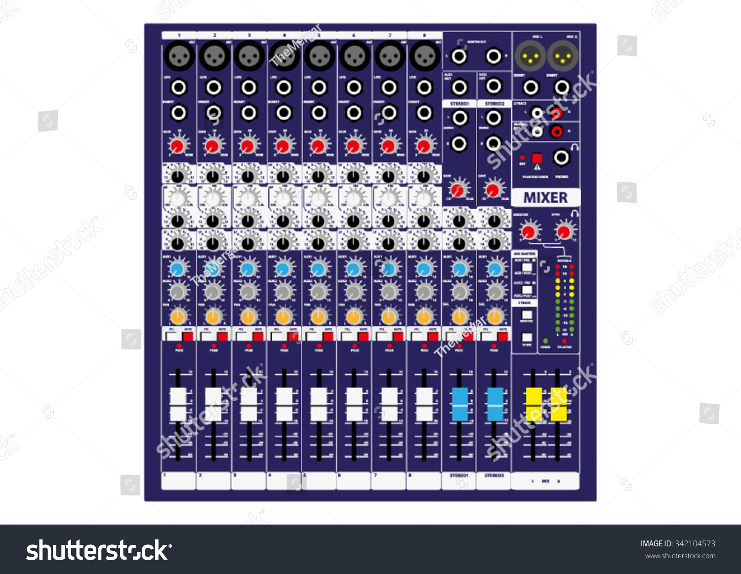 8 Channels Music Mixer Vector Stock Vector (Royalty Free) 342104573