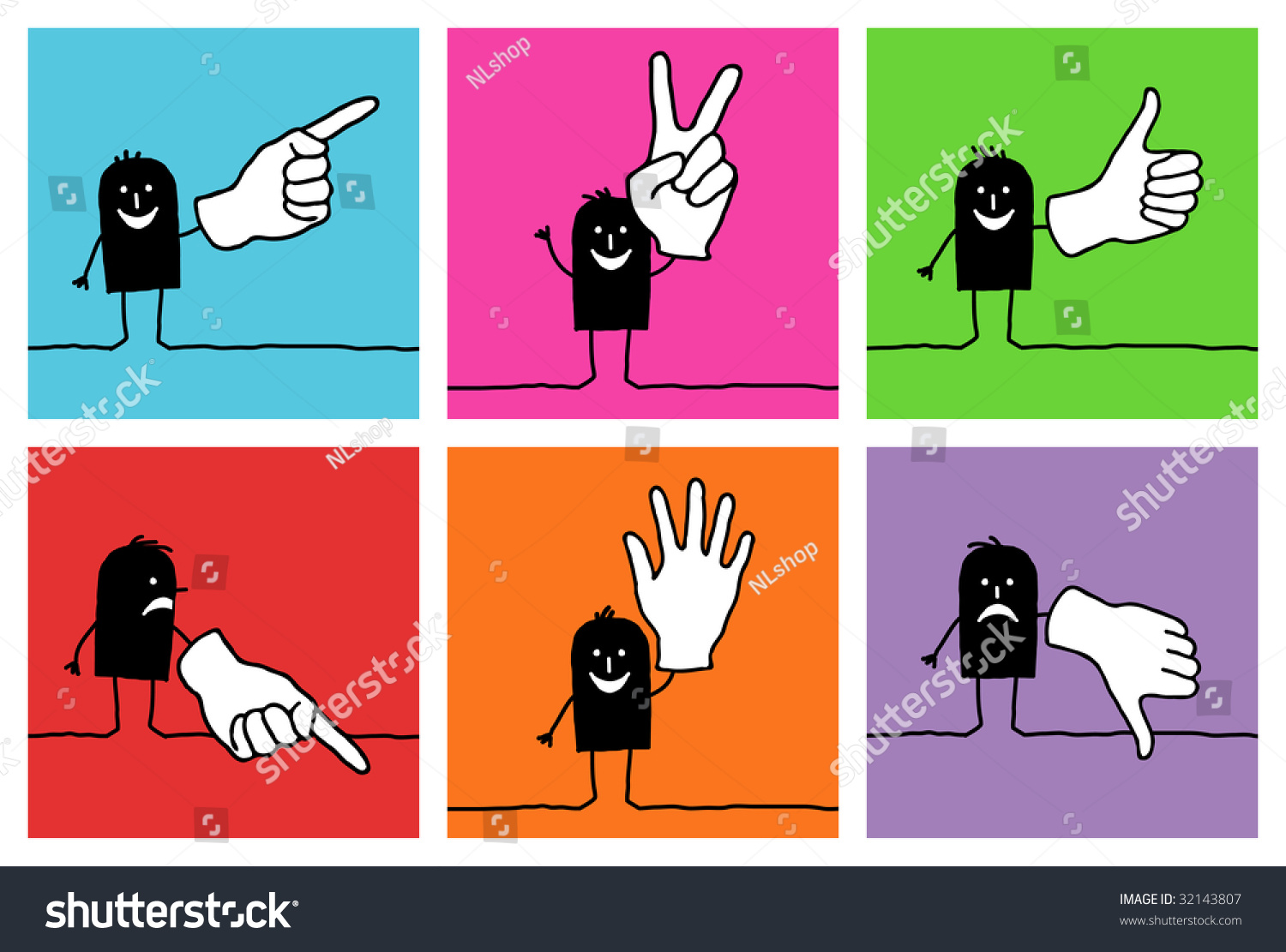6 caracteres - signos de mano: vector de stock (libre de regalías ...