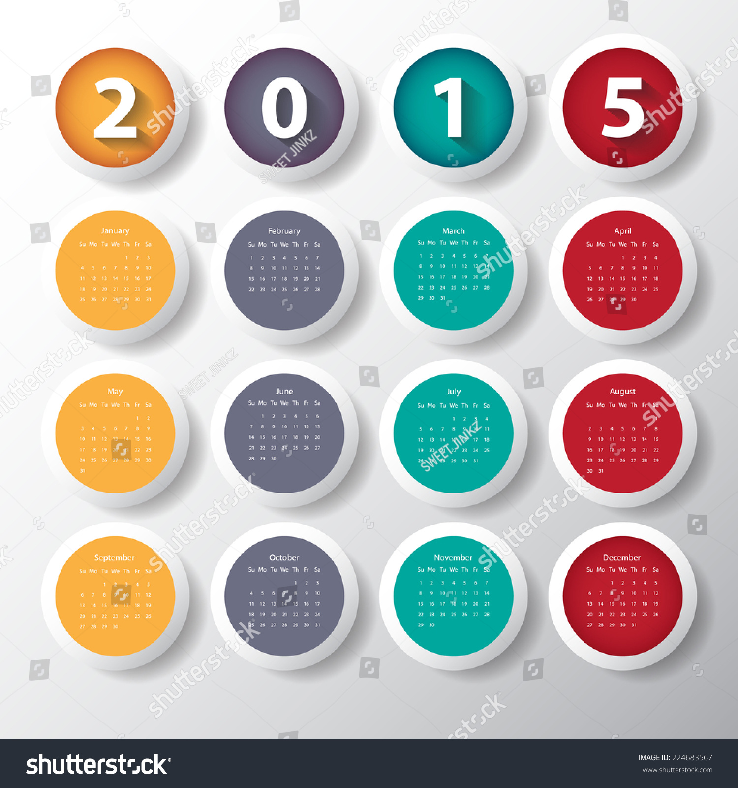 2015 Circle Calendar Template Vectorillustration Stock Vector (Royalty ...