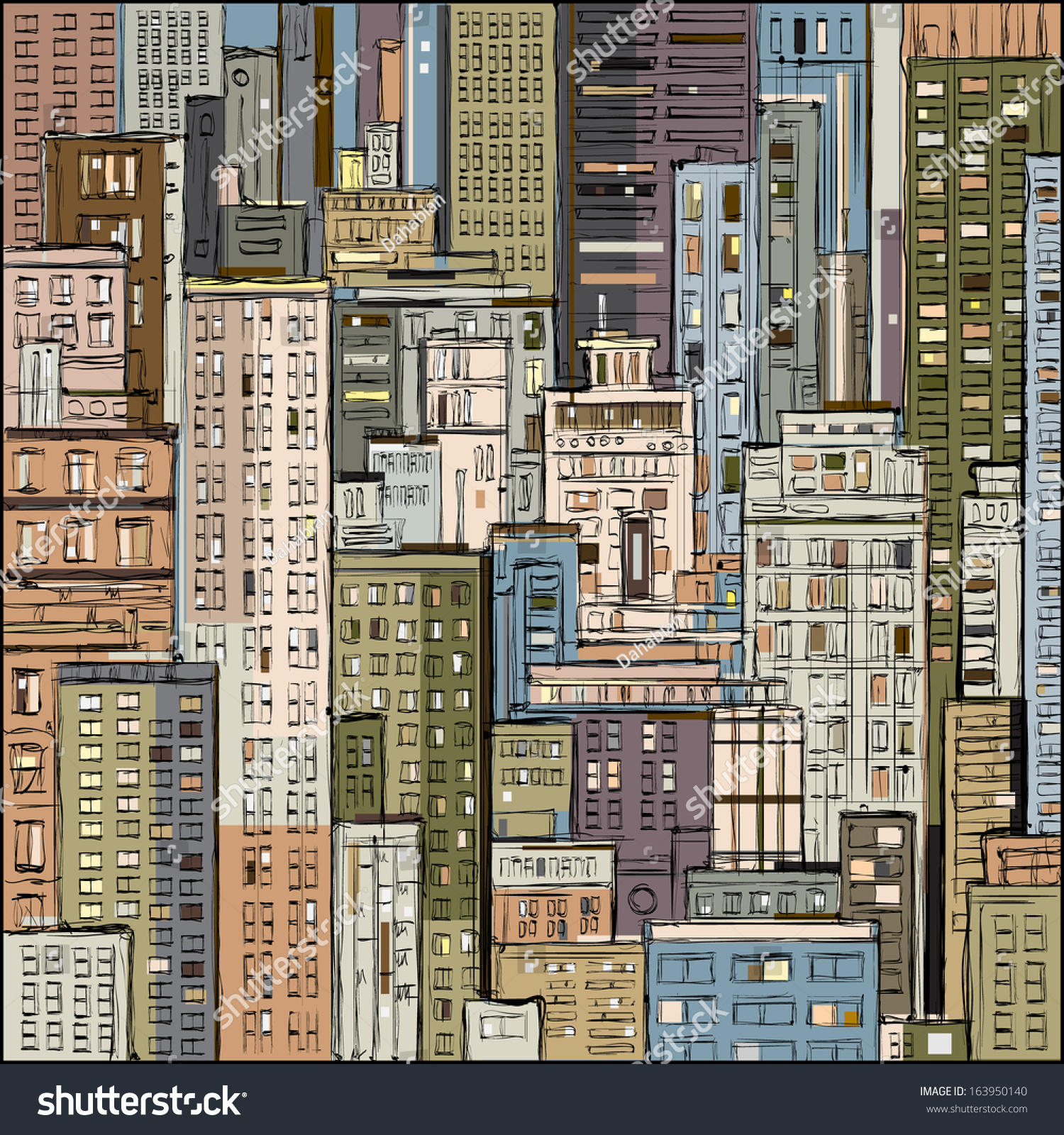 Cityscape Hand Drawn Vector Stock Vector (Royalty Free) 163950140