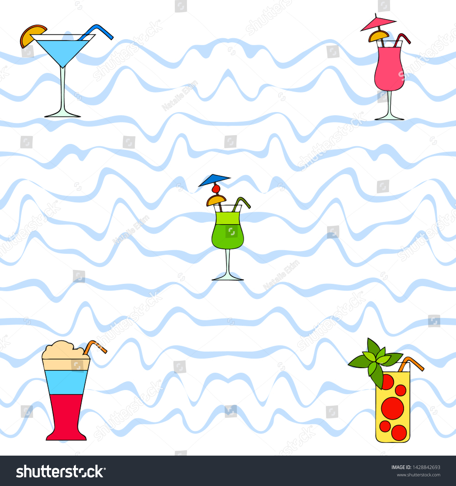 Cocktails Seamless Texture Summer Vector Background: เวกเตอร์สต็อก ...
