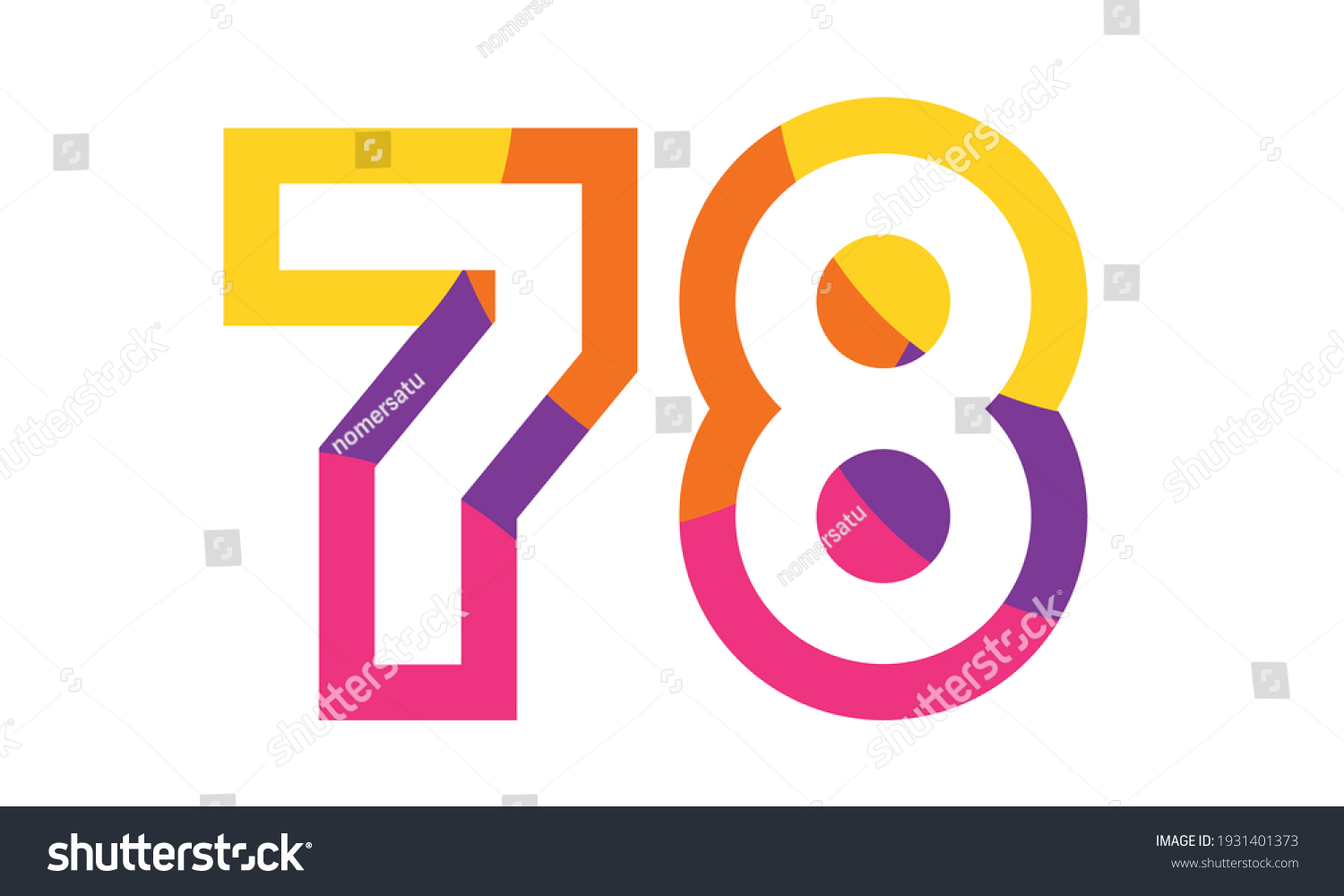78 colorido divertido número plano moderno: vector de stock (libre de ...