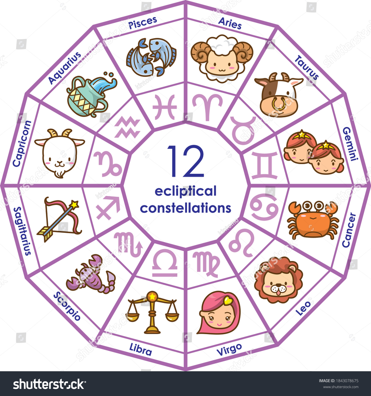 12 Constellation Correlation Diagram Image Illustration Stock Vector ...