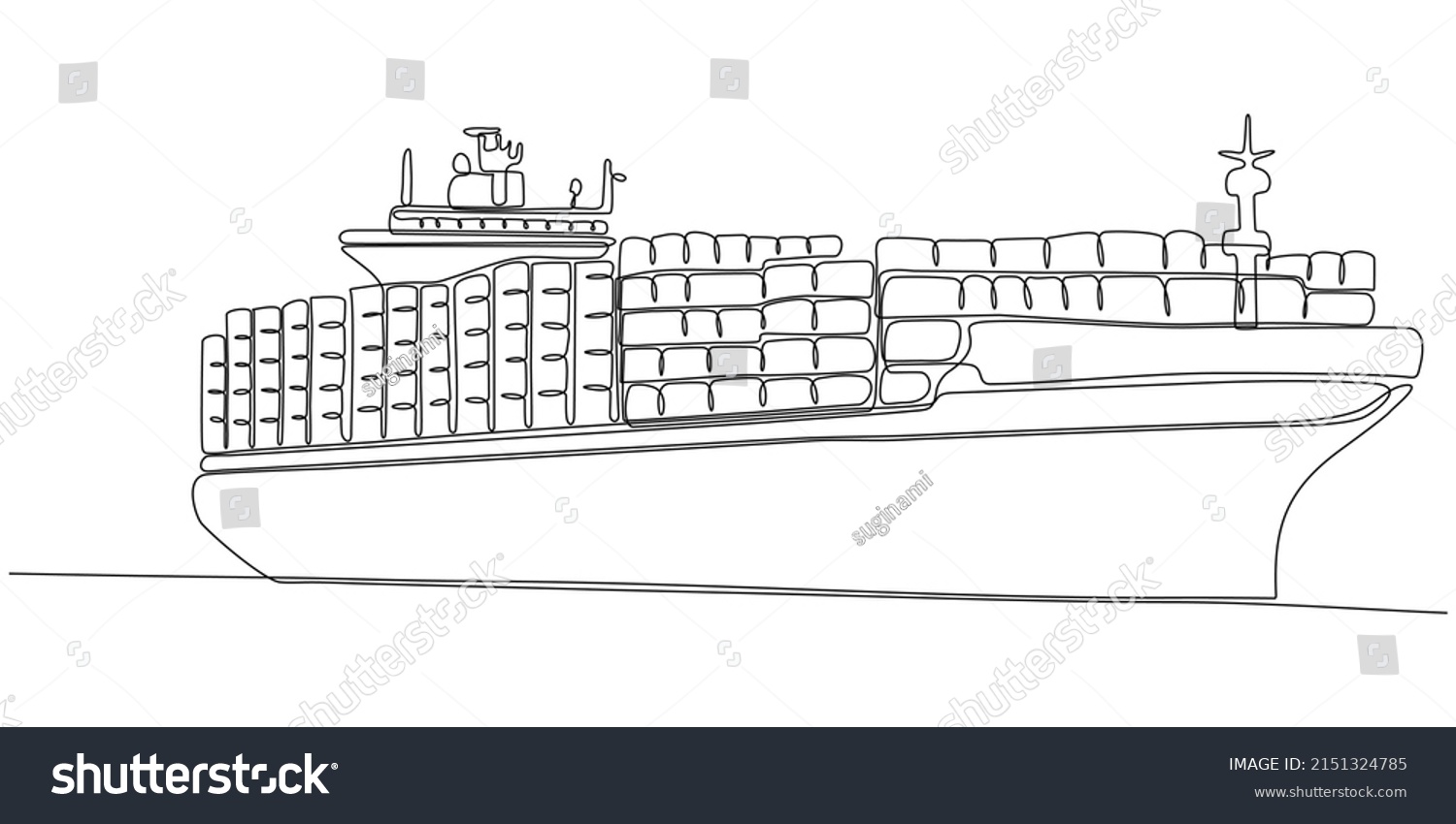 Continuous Line Drawing Cargo Ship Vector Stock Vector (Royalty Free ...