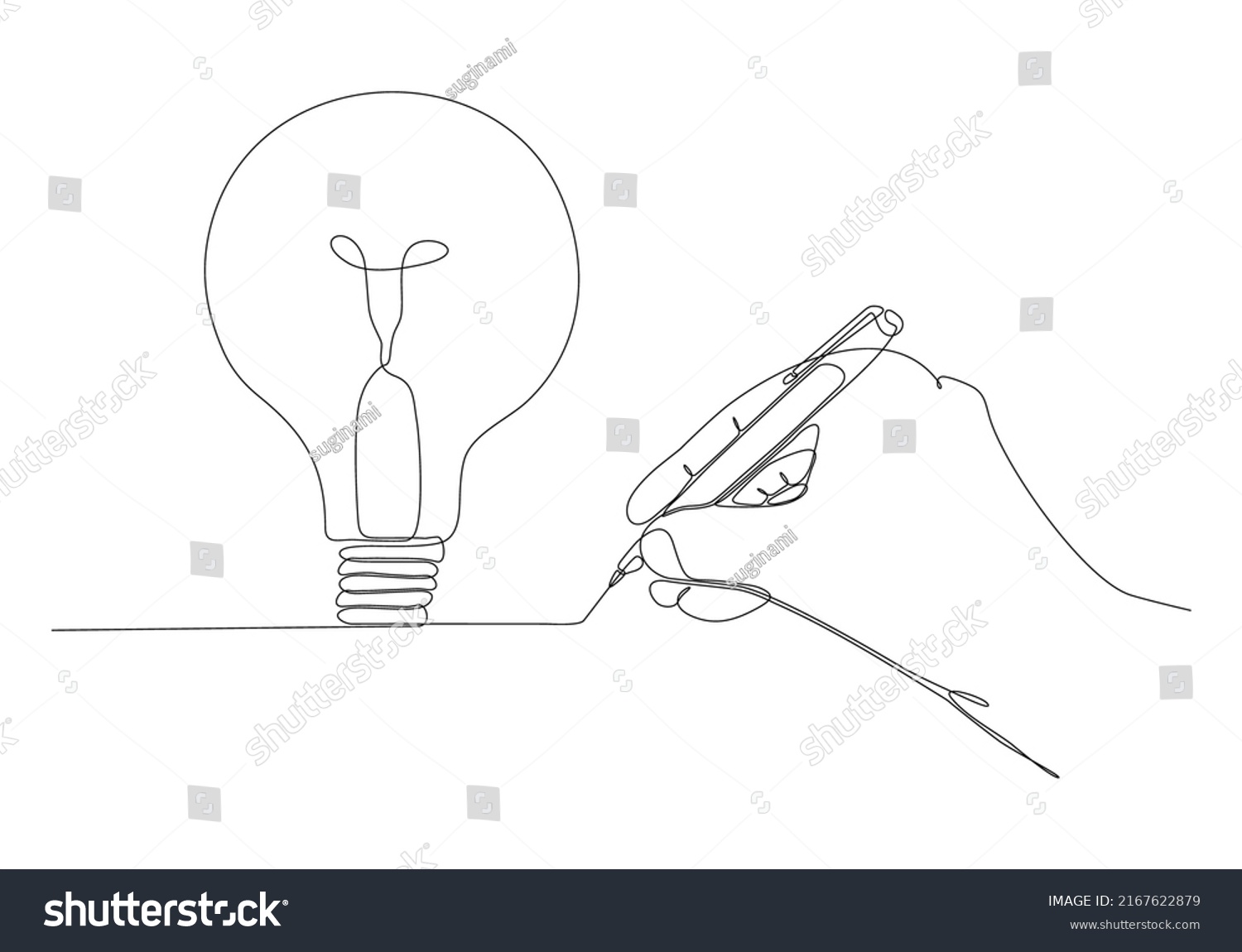 Continuous Line Drawing Hand Creating Idea Stock Vector (Royalty Free ...