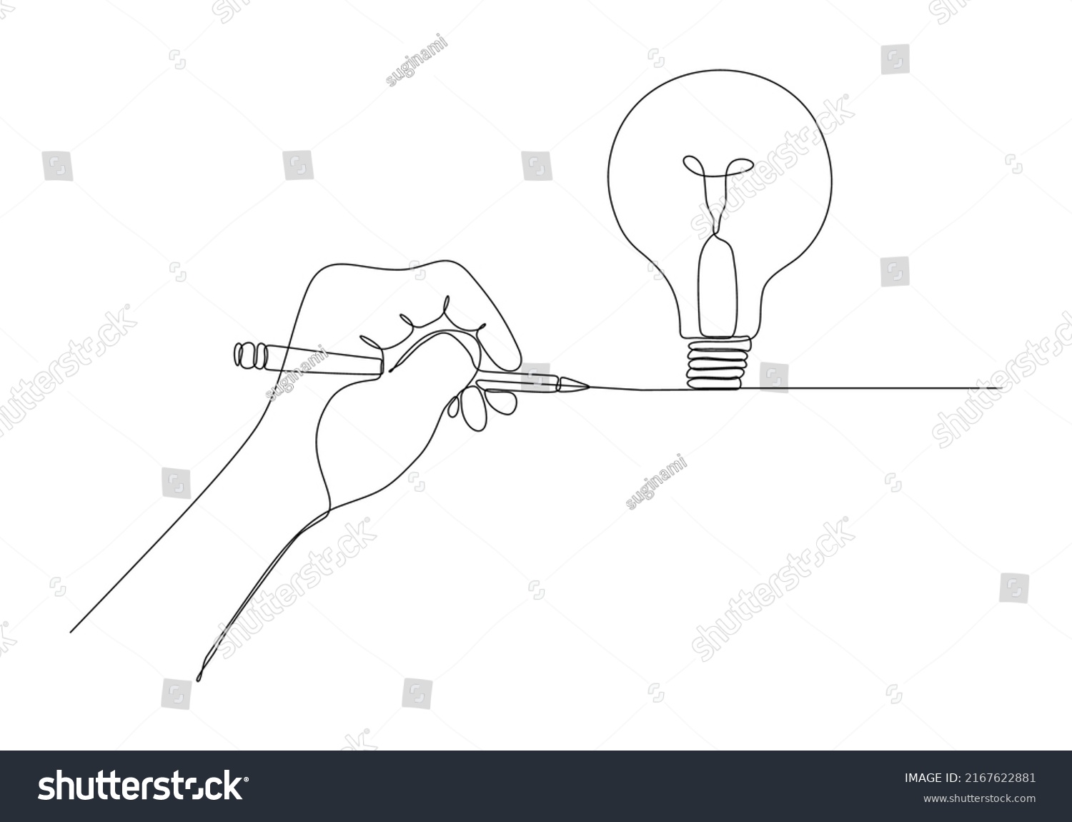 Continuous Line Drawing Hand Creating Idea Stock Vector (Royalty Free ...