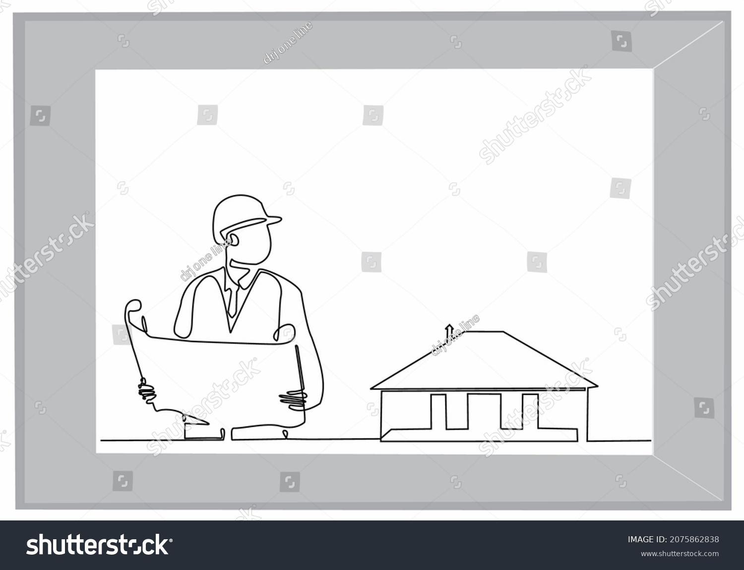 Continuous Line Drawing Home Building Engineer Stock Vector (Royalty ...