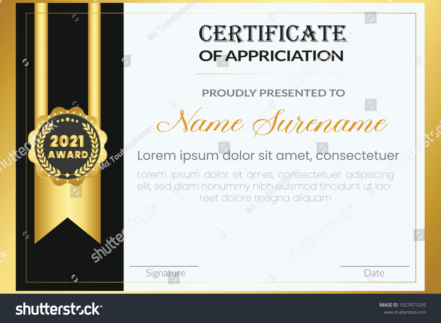 Professional Stylish Certificate Template Design Batch Stock Vector ...