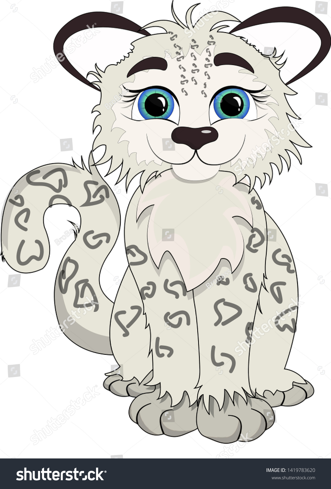 Cute Cartoon Snow Leopard Smiling: vector de stock (libre de regalías ...