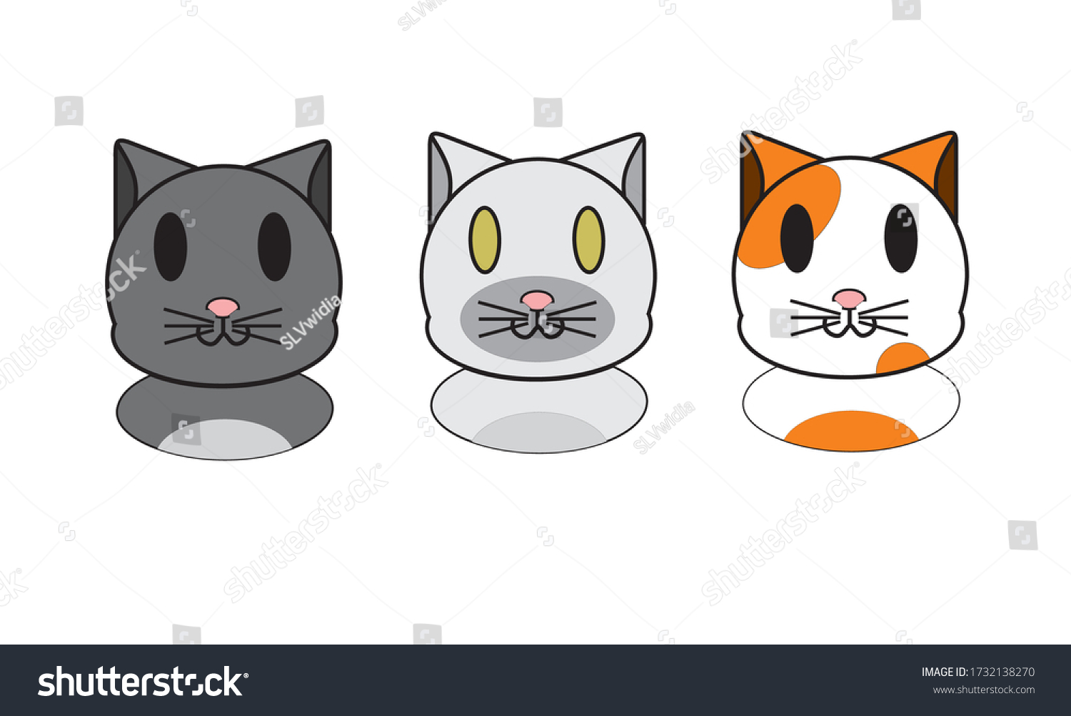 3 Cute Cat Icons Stock Vector (Royalty Free) 1732138270
