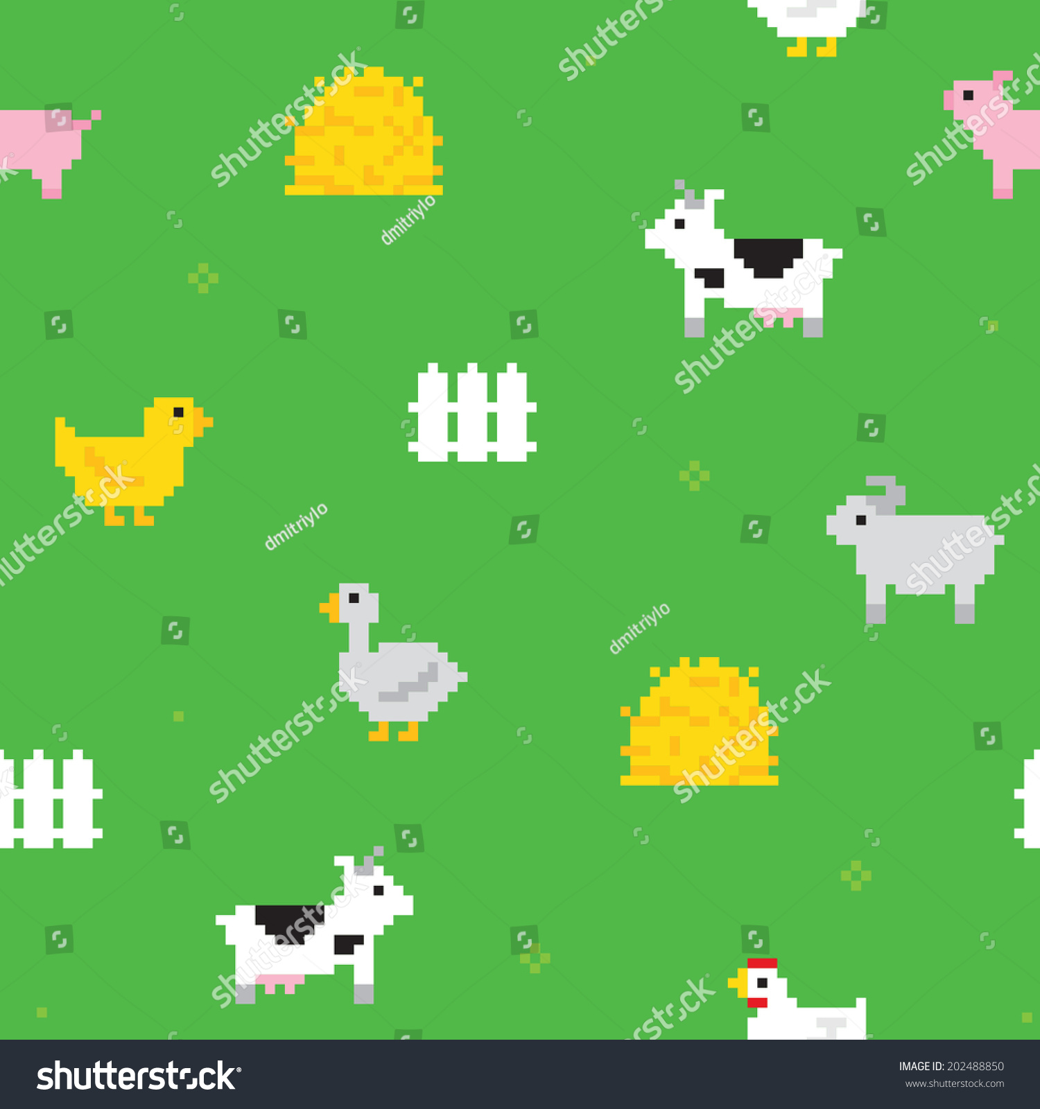 Cute Farm Pixel Art Seamless Vector Stock Vector (Royalty Free ...