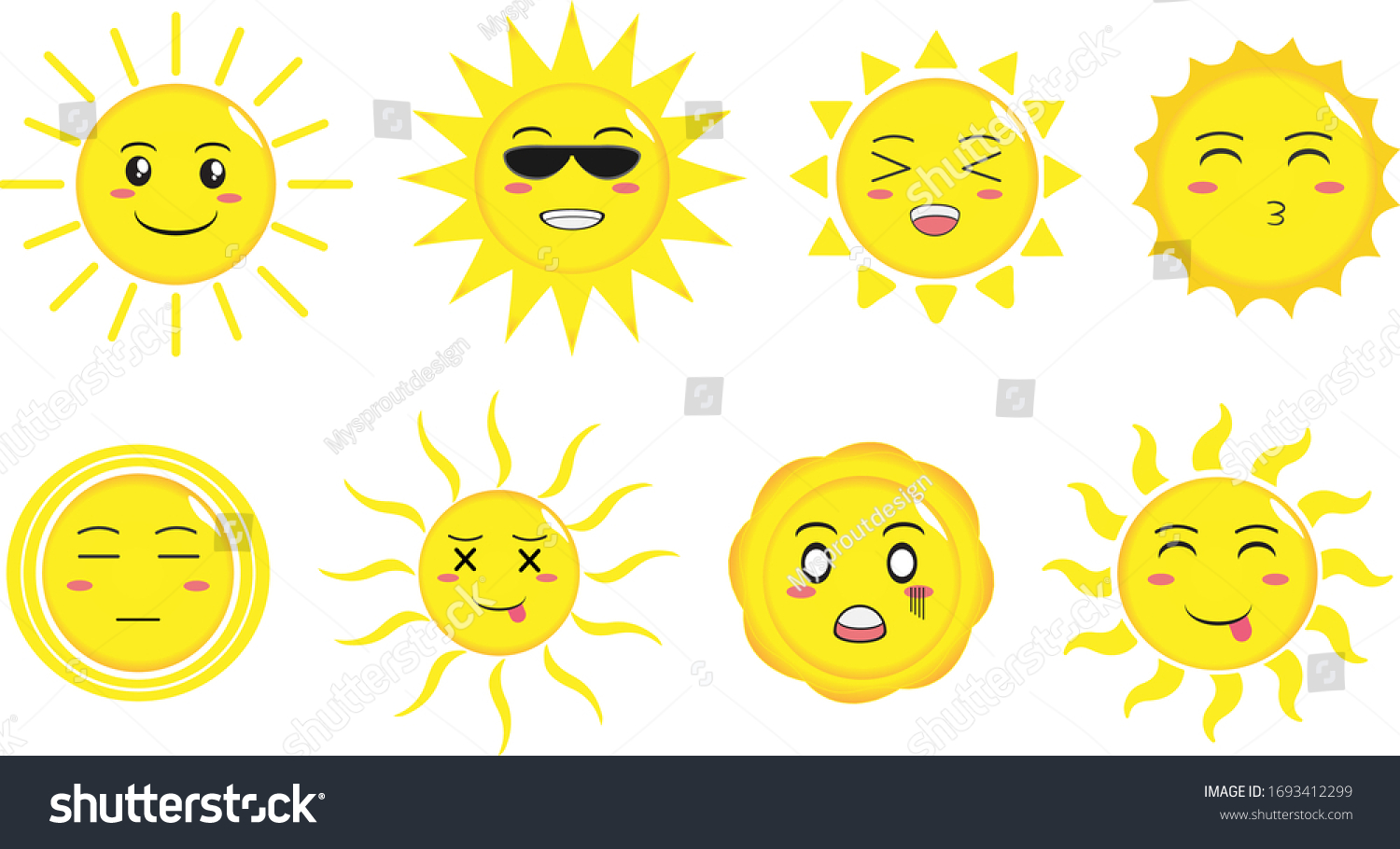 8 Cute Sun Vector Face Expression Stock Vector (Royalty Free) 1693412299