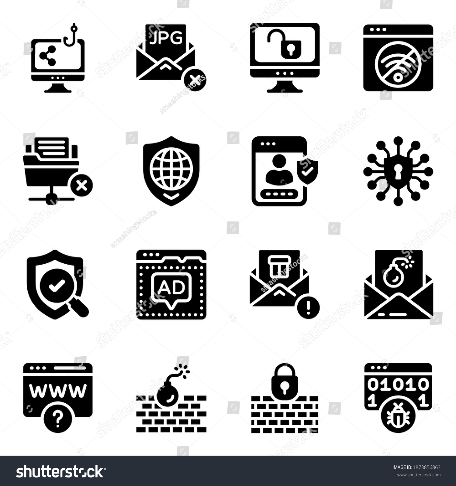Cyber Threat Phishing Solid Icons Stock Vector (Royalty Free ...