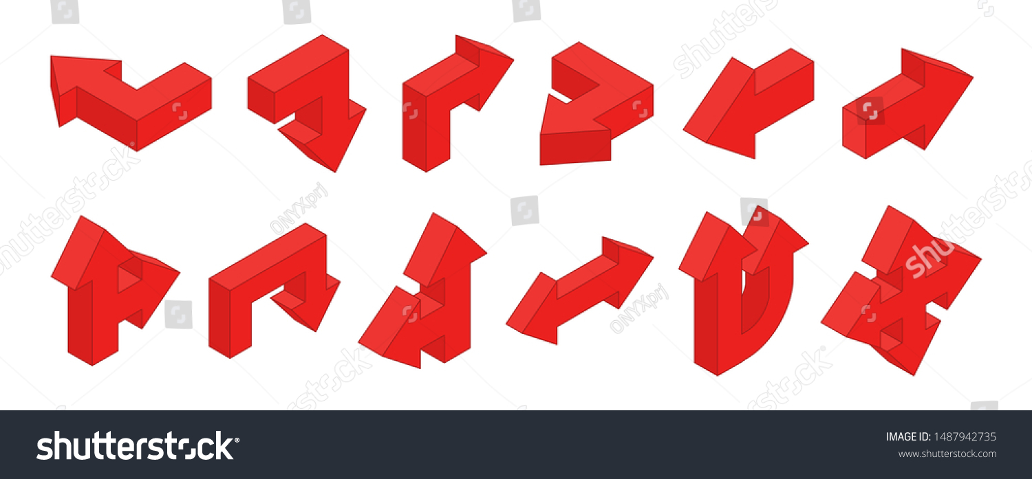 3d Arrows Isometric Red Multidirectional Arrows Stock Vector (Royalty ...