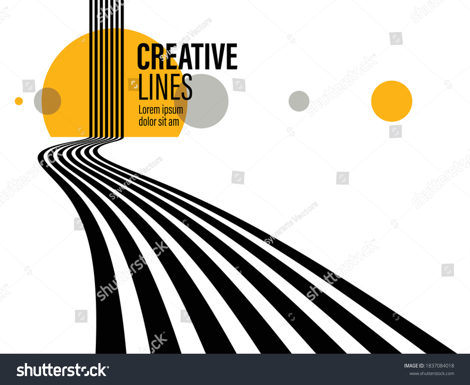3d Black White Lines Perspective Yellow Stock Vector (Royalty Free ...