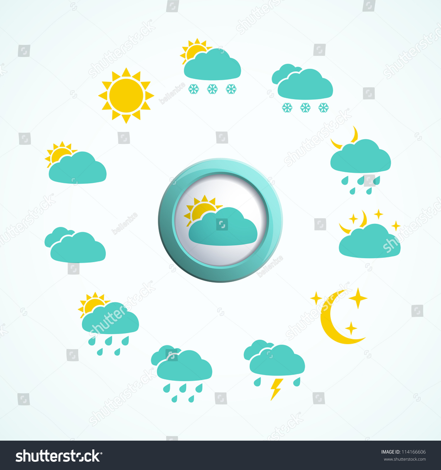 3d Button Weather Icons Set Vector Stock Vector (Royalty Free) 114166606