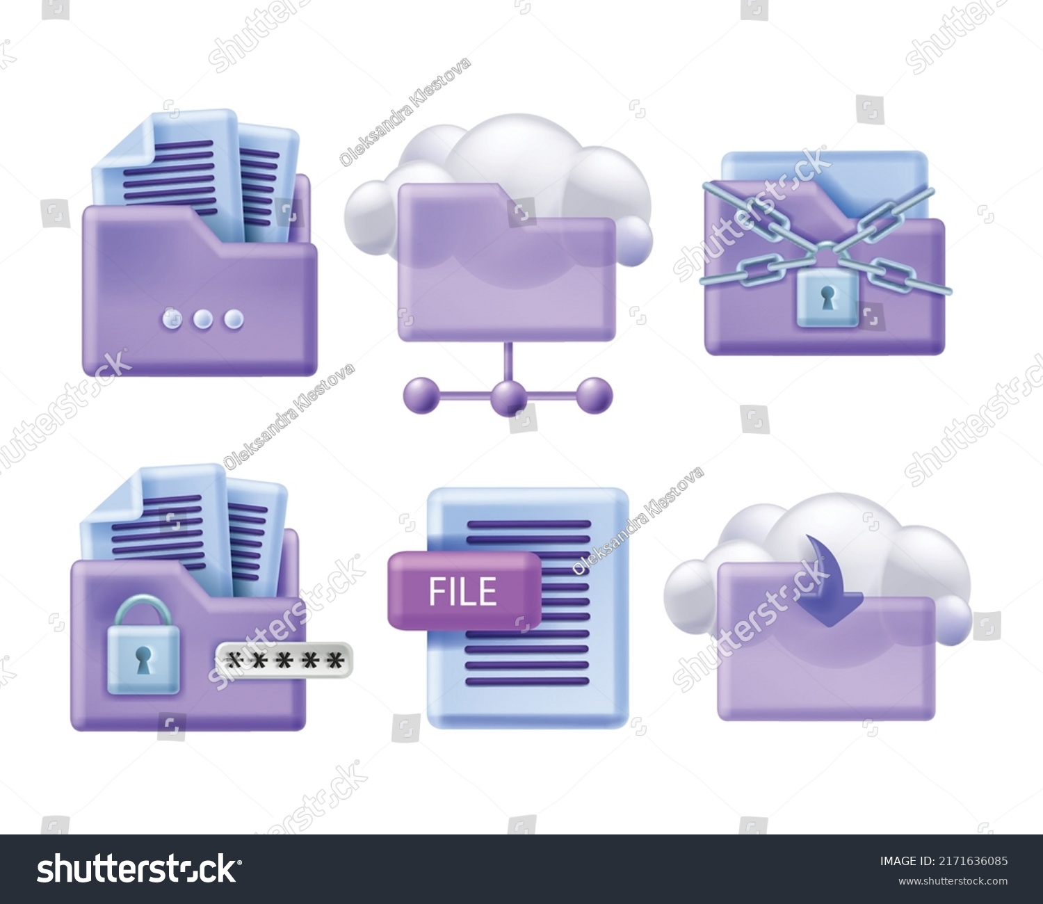 3d Cloud Folder Icon Set Data Stock Vector (Royalty Free) 2171636085 ...