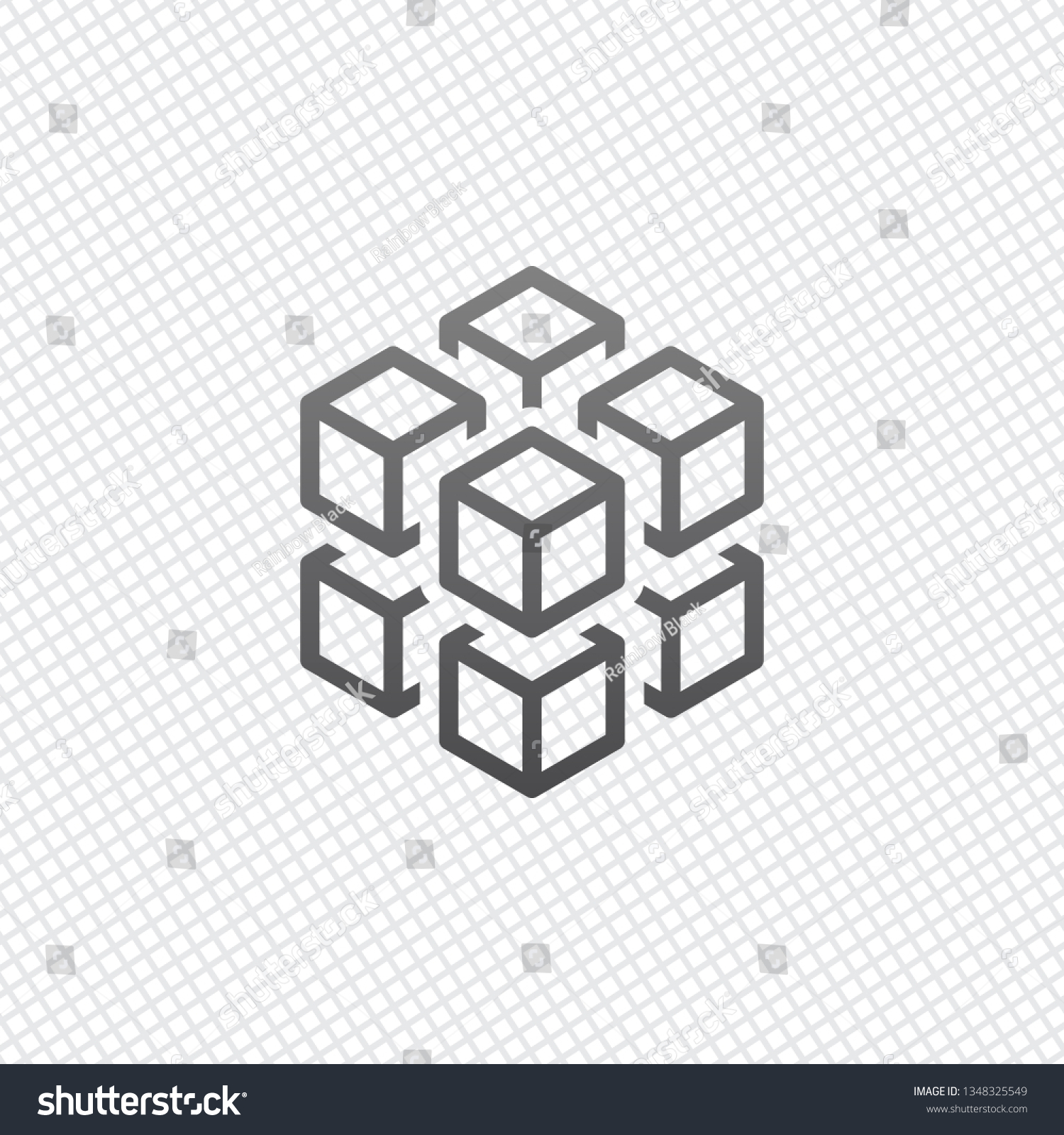 3d Cube Eight Blocks On Grid Stock Vector (Royalty Free) 1348325549
