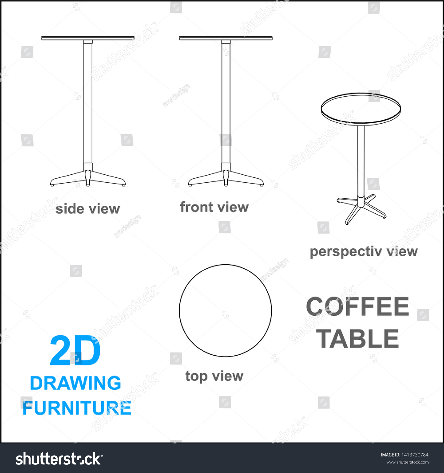 2d Drawings Coffee Table Round Stock Vector (Royalty Free) 1413730784 ...