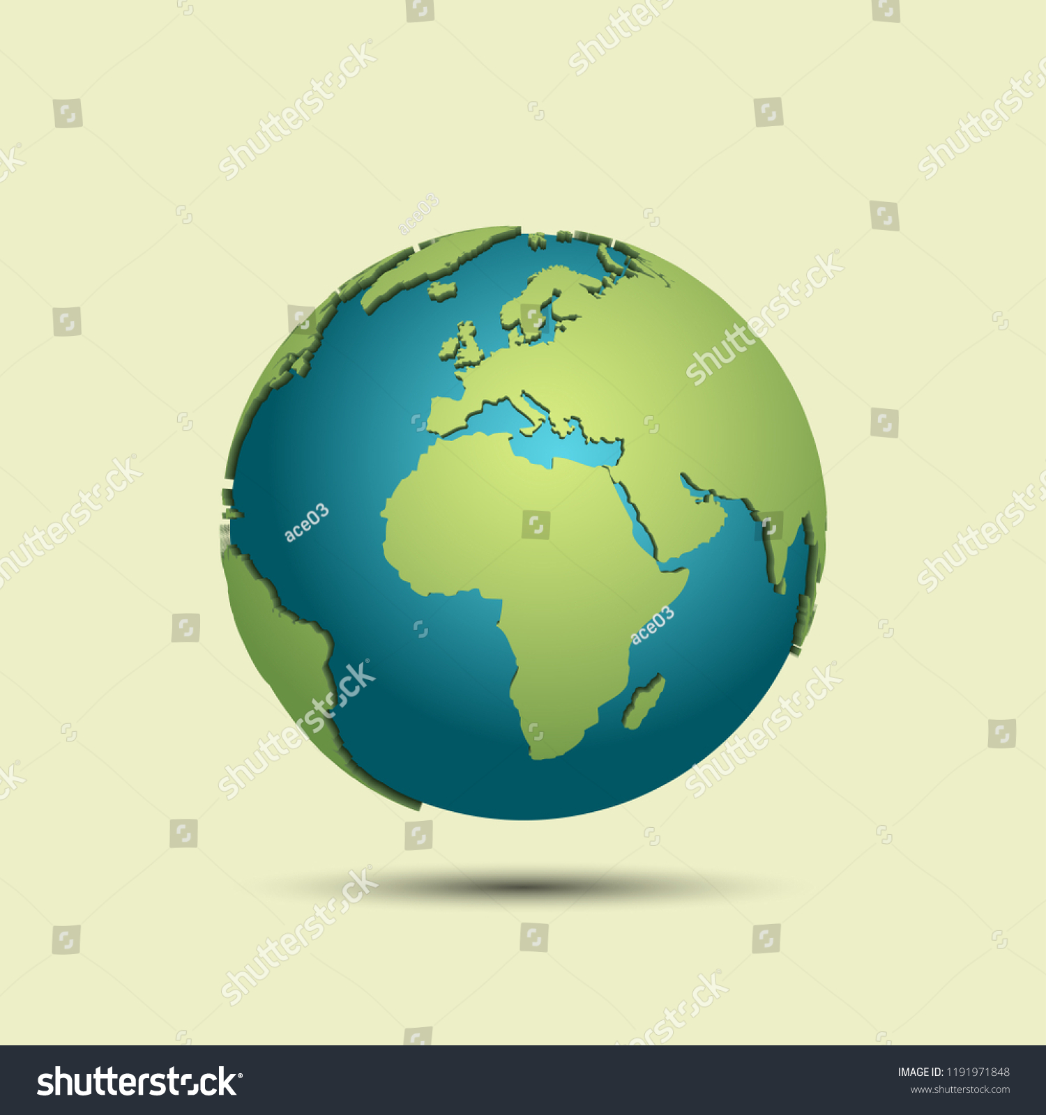 3d Earth Map Shadow On Light Stock Vector (Royalty Free) 1191971848