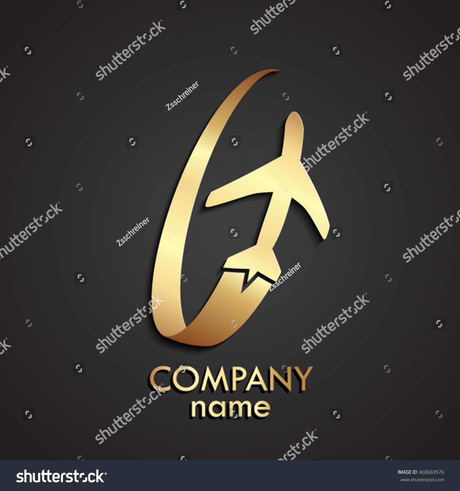 3d Gold Plane Fly Symbol Vector Stock Vector (Royalty Free) 460669576