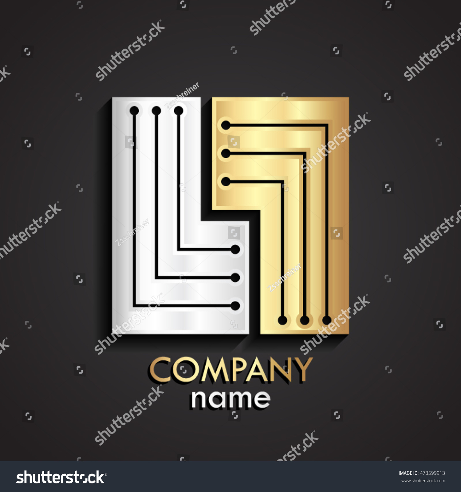 3d Gold Silver Electronic Microchip Logo Stock Vector (Royalty Free ...