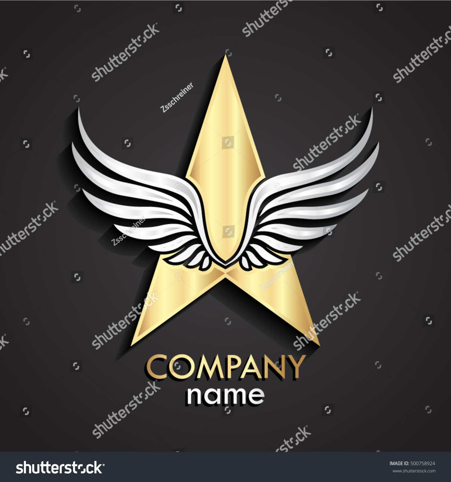 3d Gold Silver Winged Star Logo: vector de stock (libre de regalías ...