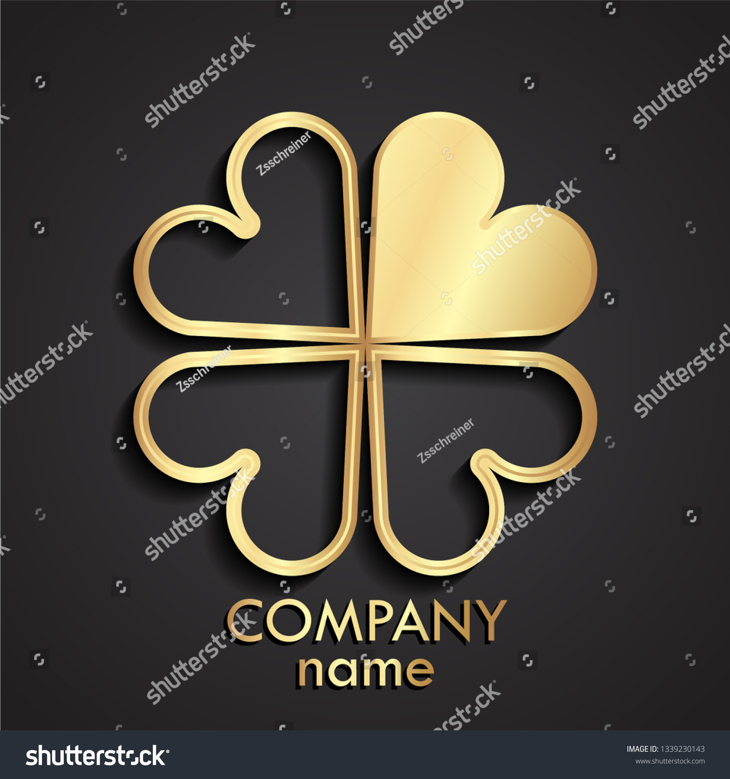 3d Golden Clover Logo: vector de stock (libre de regalías) 1339230143 ...