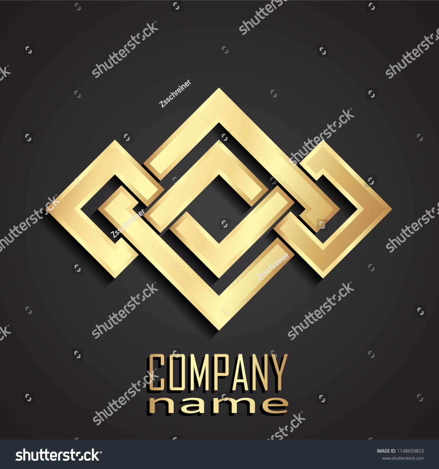 3d Golden Square Geometric Logo Stock Vector (Royalty Free) 1148659853