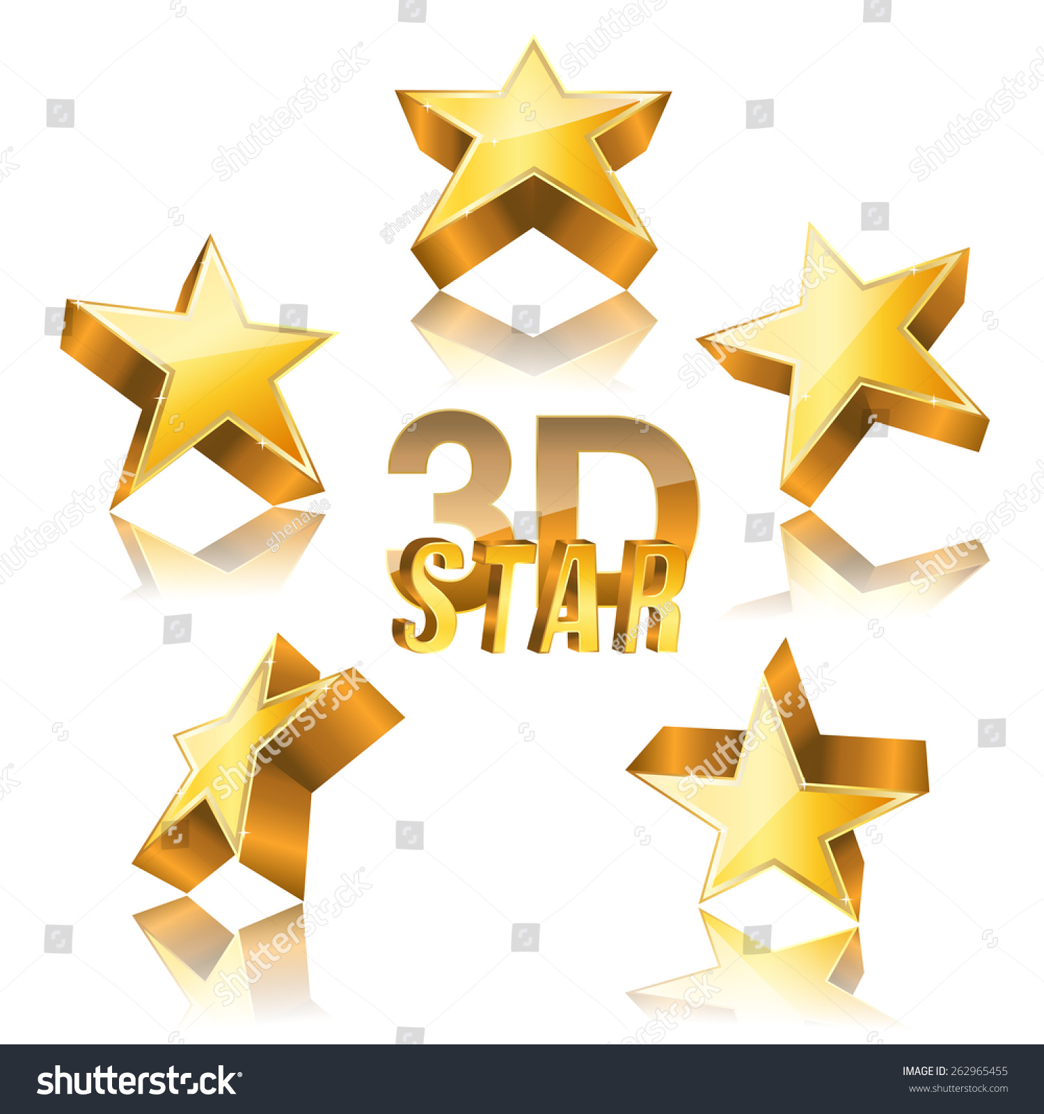 3d Golden Star Set Variations Vector Stock Vector (Royalty Free) 262965455